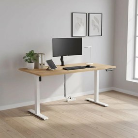 Výškově nastavitelný stůl OfficeTech B, 120 x 80 cm, bílá podnož, dub kamenný