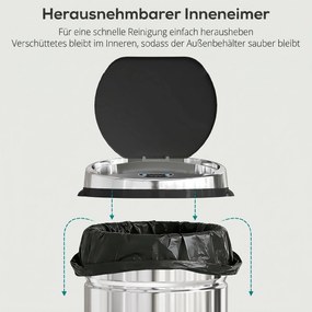 HOMCOM 42 L senzorový odpadkový koš, automatický odpadkový koš, nerezový kuchyňský koš s infračerveným senzorem, pro kuchyň, jídelnu
