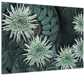 Skleněný obraz - Zelené květy (70x50 cm)