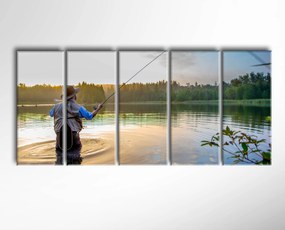 Malvis ® Obraz Rybář ve vodě ROZMĚR (šířka x výška): pětidílný obdélník 200x90 cm