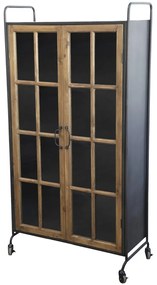 Černo-hnědá antik skříň / vitrína na kolečkách Lorette - 80*34*156 cm