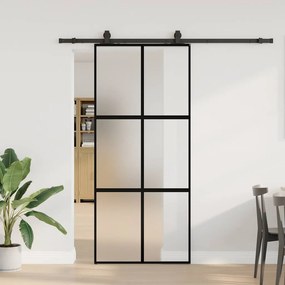 Posuvné dveře se sadou kování černé 90x205 cm Tvrzené sklo 3375881