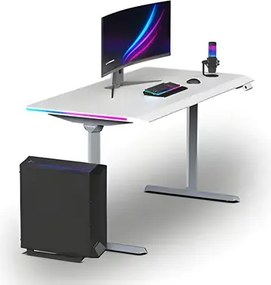 ULTRADESK QUEST šedá-bílá / Herní stůl / 140 × 70 cm / elektricky nast