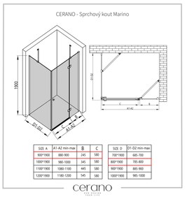 CERANO - Sprchový kout Marino L/P - chrom, transparentní sklo - 90x80 cm - křídlový