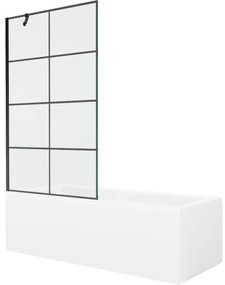 Mexen Cubik obdélníková vana 150 x 70 cm s panelem a jednokřídlou zástěnou 100 cm, černý vzor - 550315070X9510007077