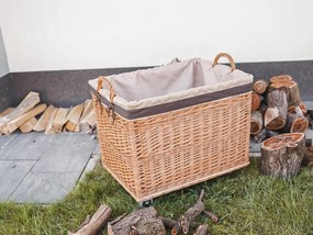 ČistéDřevo Přírodní proutěný koš na dřevo obšitý - na kolečkách