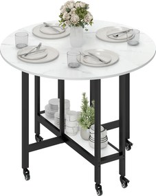 HOMCOM skládací jídelní stůl na kolečkách, kuchyňský stůl pro 4 osoby s integrovanou odkládací plochou, 100 x 75 cm, bílý