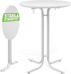 Barový stolek bílý Ø70x110cm skládací venkovní výškově nastavitelný až 100kg