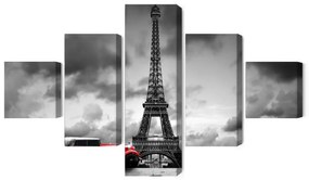 Vícedílný obraz Černobílý Pohled Na Eiffelovu Věž A Retro Auto Nedostatek Nedostatek Přírodní plátno 200x120