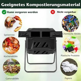 Costway Bubnový kompostér 160 L zahradní kompostér dvoukomorový otočný o 360°