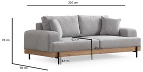 Hanah Home Třímístná pohovka ETI dub šedá 220 cm
