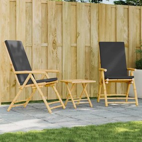 3dílný skládací bistro set s tmavě šedými poduškami bambus 3208932