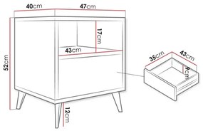 Noční stolek OVESSI 52x47 cm černá/dub artisan
