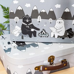 sass & belle Dětský kufřík Bear Adventure Větší, šedá barva, kov, papír