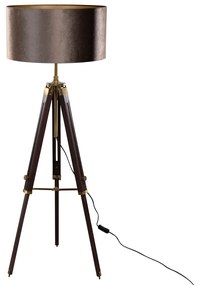 Stojací lampa Cortin s mosazným trojnohým podstavcem a hnědým sametovým stínítkem 50 cm