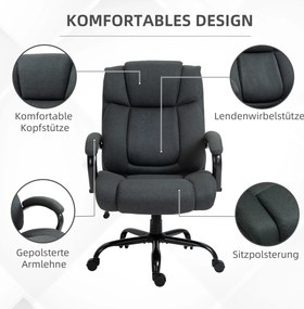 Vinsetto Kancelářská židle, ergonomická židle ke stolu, otočná židle s polstrovanými područkami, nosnost až 220 kg, šedá
