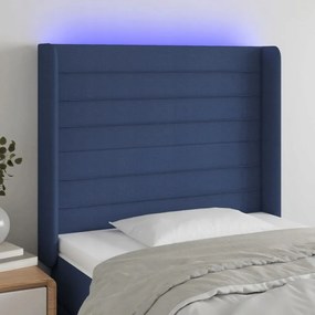 Čelo Postele S Led Textil Modrá 93 x 16 x 118/128 cm
