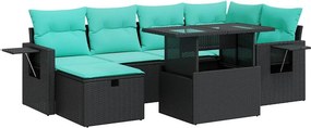 7dílná zahradní sestava s poduškami šedá polyratan akácie 3327857
