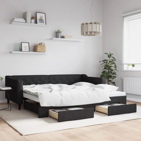 Válenda s přistýlkou a zásuvkami černá 90 x 200 cm textil 3197464