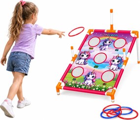 LEAN Toys Obratnostní hra „Hod na terč“ 4 v 1 – terč, deska, jednorožci, obruče, frisbee