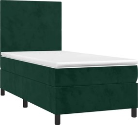 Box spring postel s matrací a LED tmavě zelená 100x200 cm samet 3135990