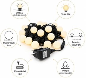 Zahradní párty osvětlení s 20 LED světly, 16 m, teplá bílá