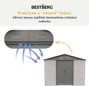 Zahradní domek BestBerg ZDB-7SD / 7,2 m² / 301 x 238 x 214 cm / dekor bílé dřevo/šedá