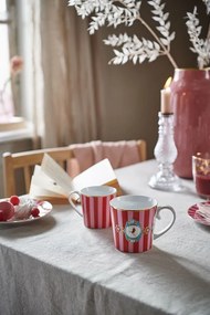 Pip Studio Love Birds Medallion Stripes hrnek 165ml, červeno-růžový (malý hrnek 165ml)