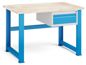 Dílenský stůl KOVONA, zásuvka na nářadí, buková spárovka, pevné nohy, 1200 mm