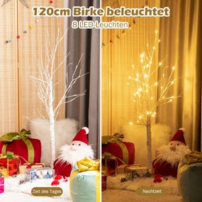 Costway 120 cm osvětlená umělá bříza se 48 teplými bílými LED světly