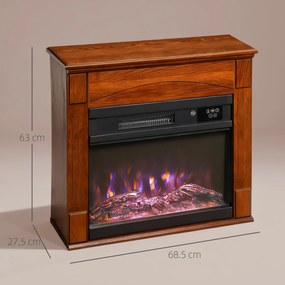 HOMCOM elektrický krb 1000W/2000W, dekorativní krb s 3D plamenovým efektem ve 6 barvách a 3 úrovních jasu, 68,5 x 27,5 x 63 cm, hnědá