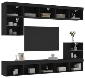 8dílná obývací stěna s LED osvětlením černá kompozitní dřevo - Default Title
