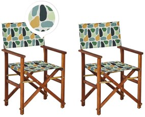 Sada 2 zahradních židlí a náhradních potahů tmavé akáciové dřevo/barevný vzor CINE Beliani