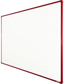 Bílá magnetická popisovací tabule s keramickým povrchem boardOK, 1800 x 1200 mm, červený rám