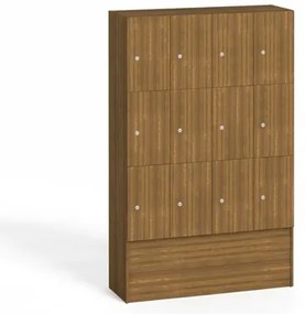 Dřevěná odkládací skříňka S5 s úložnými boxy, 12 boxů, 1700 x 1200 x 420 mm, cylindrický zámek, ořech