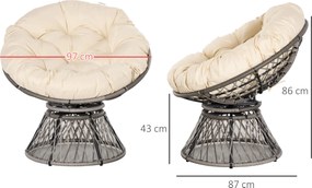 Outsunny papa křeslo Proutěné křeslo 360° polohovatelná skořepina se sedákem z umělého ratanu a kovovým rámem 87 x 97 x 86 cm Cream | Aosom.de
