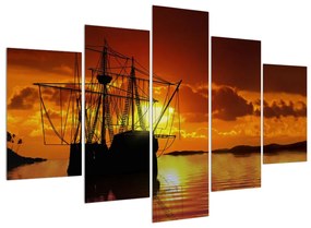 Obraz lodě při západu slunce (150x105 cm)