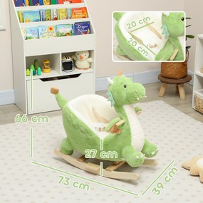 AIYAPLAY Houpací zvíře, Houpací dinosaurus, interaktivní zvuky zvířat, měkké výplně, dřevěný rám, 73 x 39 x 66 cm, Zelená