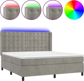Box spring postel s matrací a LED světle šedá 180x200 cm samet 3139817