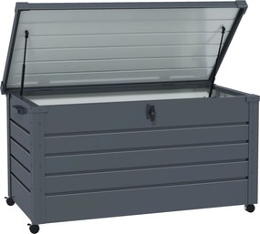 Venkovní úložný box, zahradní box, box na polštáře, odolný proti povětrnostním vlivům, 4 kolečka, 100 x 62 x 65 cm, tmavě šedý