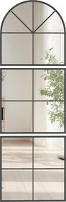 HOMCOM nástěnné zrcadlo 60 x 180 cm trojdílné, zakřivené zrcadlo s kovovým rámem, dekorativní visící zrcadlo, okno zrcadlo pro koupelnu a obývací poko