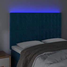 Čelo postele s LED tmavě modré 144x5x118/128 cm samet 3122910