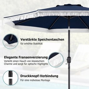 Costway Slunečník 270 cm s funkcí klikání a naklápění s 8 kovovými žebry, modrý