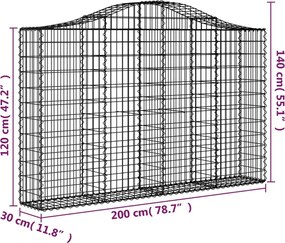 vidaXL Klenutý gabionový koš 200 x 30 x 120/140 cm pozinkované železo [153386]
