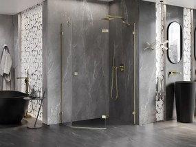 Mexen Lunar, výklopný pětiúhelníkový sprchový kout pravý 100 x 90 cm, 8mm čiré sklo, zlatý profil, 831-100P-090L-50-00-P