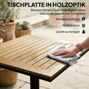Odkládací stolek 70 x 70 cm odolný proti povětrnostním vlivům Zahradní stolek se vzhledem dřeva Široká podnož, čtvercová Přírodní dřevo