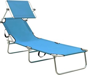 Skládací zahradní lehátko se stříškou modré hliník 310362