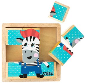 Skládací edukační dřevěné kostky v krabičce Akuku ZOO 9 ks Barva: Dle obrázku