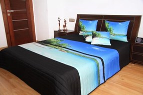 Modro černé přehozy na postel s pláží a palmami Šířka: 170 cm | Délka: 210 cm