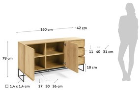 Příborník taiana černý ocelový rám 160 x 78 MUZZA